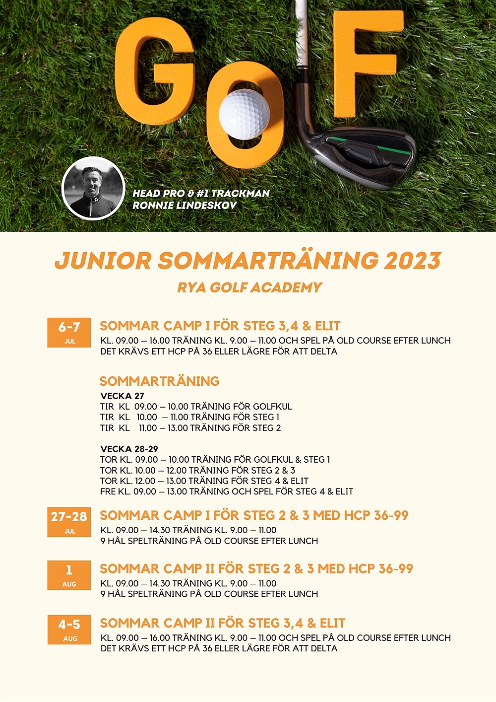 Anmäl dig till Sommar Camps & träning på Rya / Rya GK