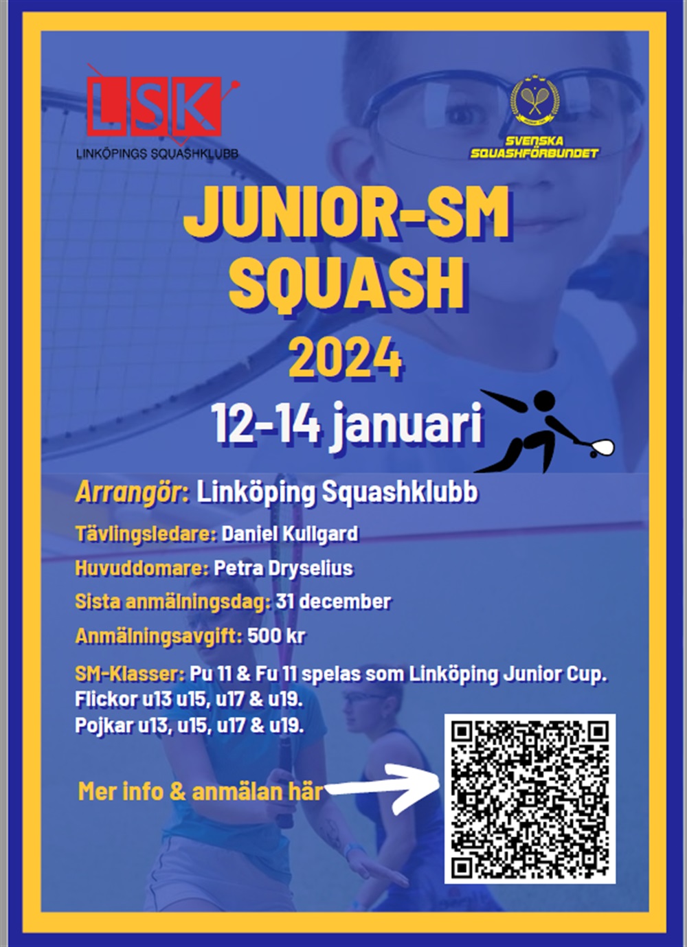 STÄNGD - INBJUDAN JUNIOR SM SQUASH 2024 / Linköpings SK
