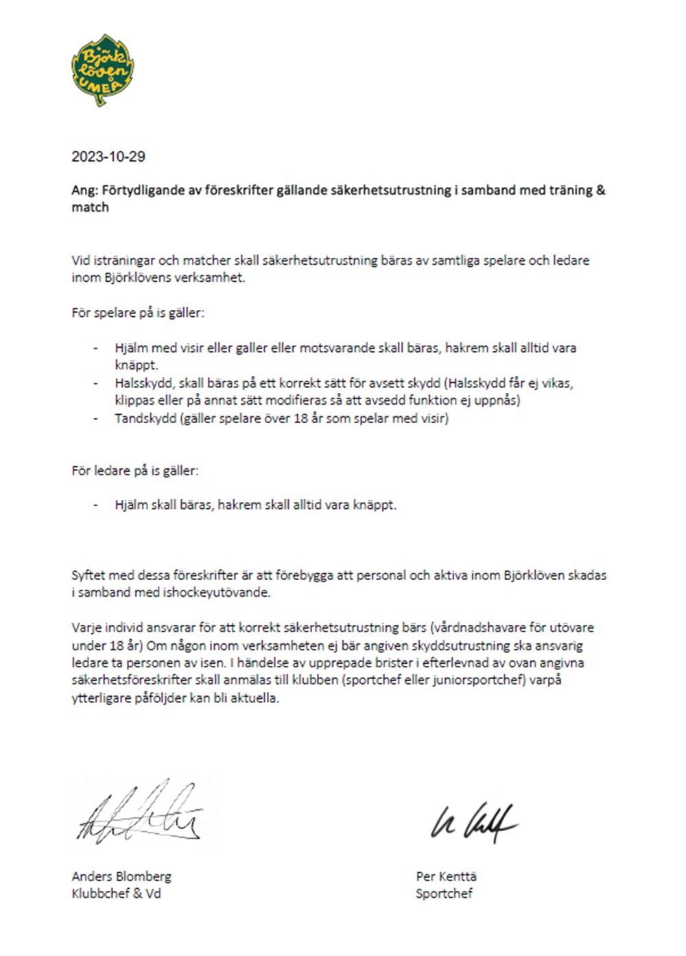 Viktig information från IF Björklöven! / IF Björklöven