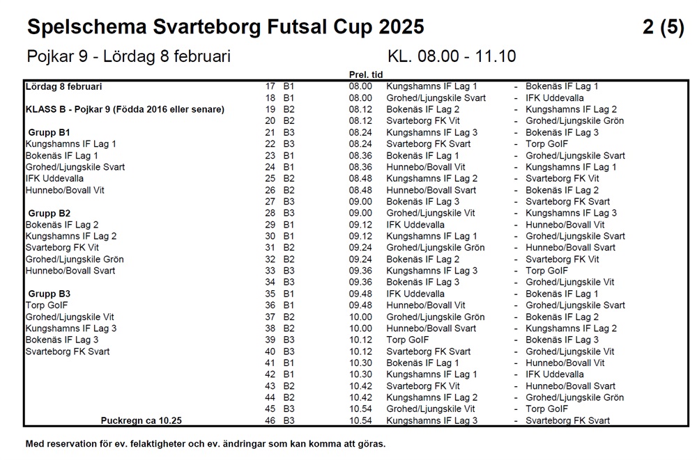 Uppdaterat Spelschema Svarteborg Cup / Groheds IF/Ljungskile SK ...