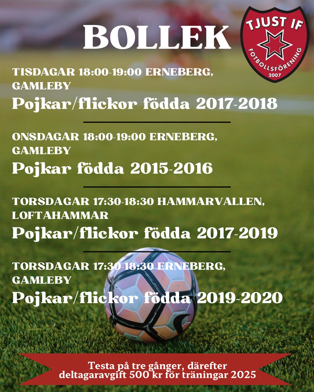 Träningstider bollek / Tjust IF FF